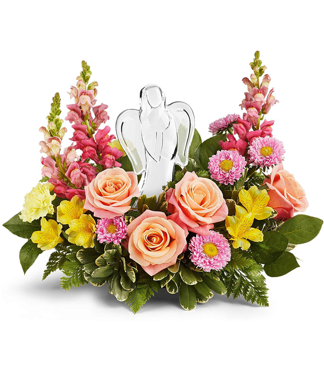 Teleflora Angel's Embrace Bouquet with Crystal Angel | Pesches Flowers ...